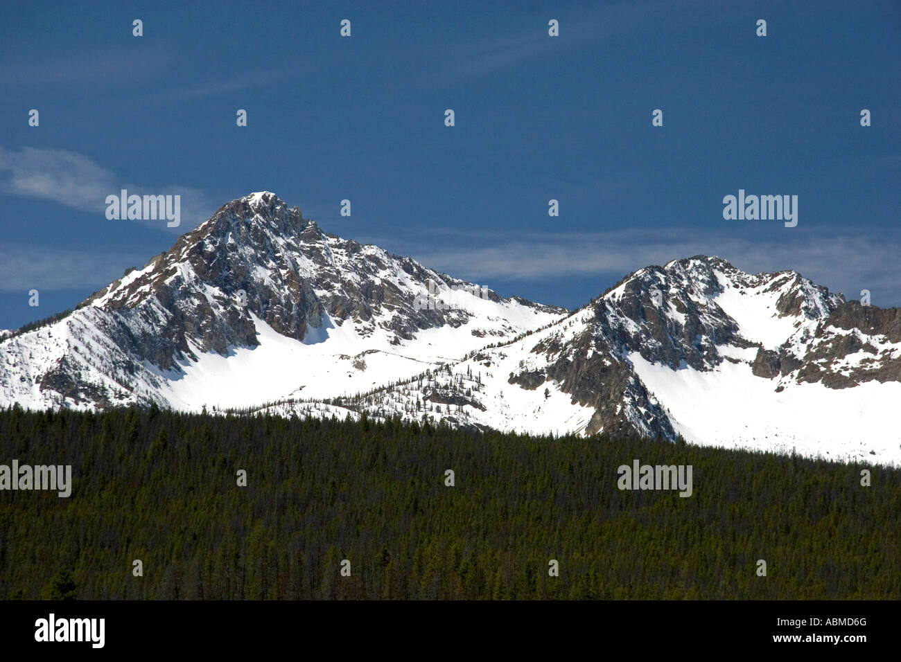 Snowy mountain peaks are a part of the Sawtooth Mountain range in Idaho ...