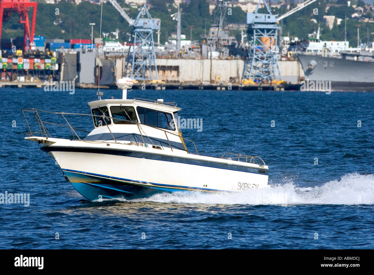 Motorized boat in Elliott Bay at Seattle Washington Stock Photo - Alamy