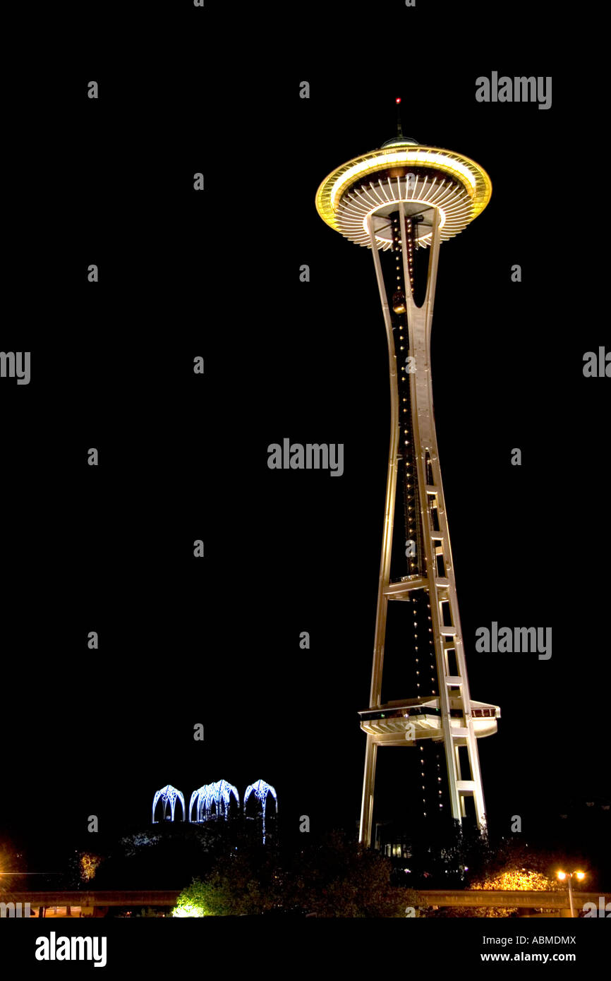 The Space Needle lit up at night in Seattle Washington Stock Photo - Alamy