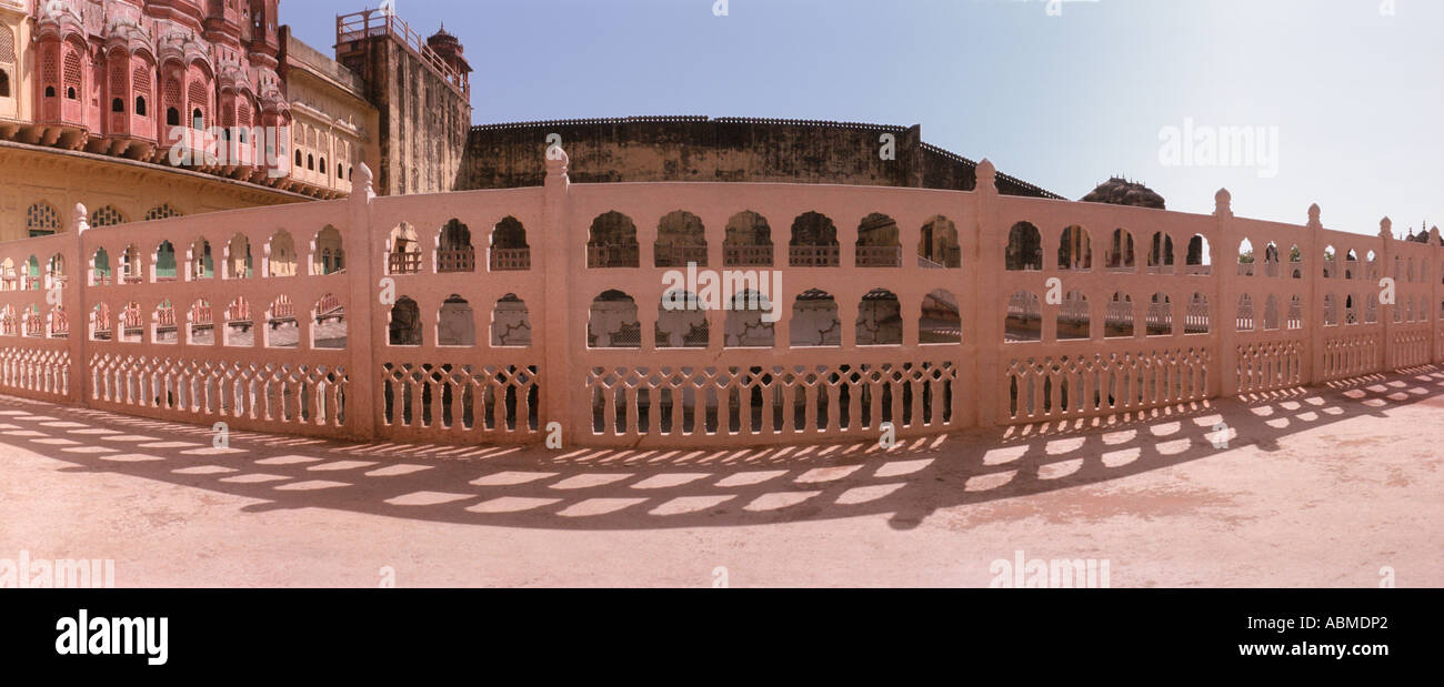 A delicate pink screen behind the Hawa Mahal, or Palace of the Winds in ...