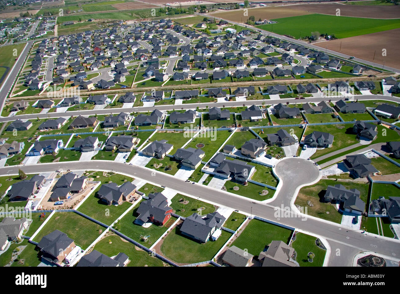 Aerial view of suburban housing development in Canyon County Idaho ...