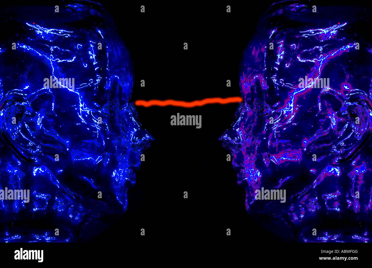 Communication beam between two futuristic heads in profile Stock Photo ...