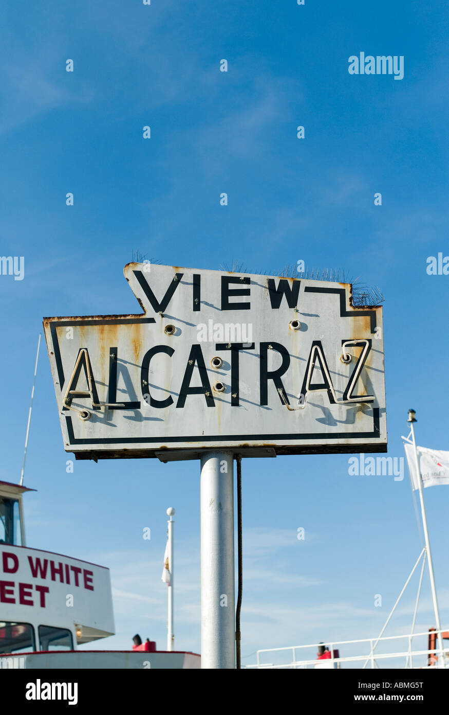 View Alcatraz sign in Fisherman's Wharf area of San Francisco ...