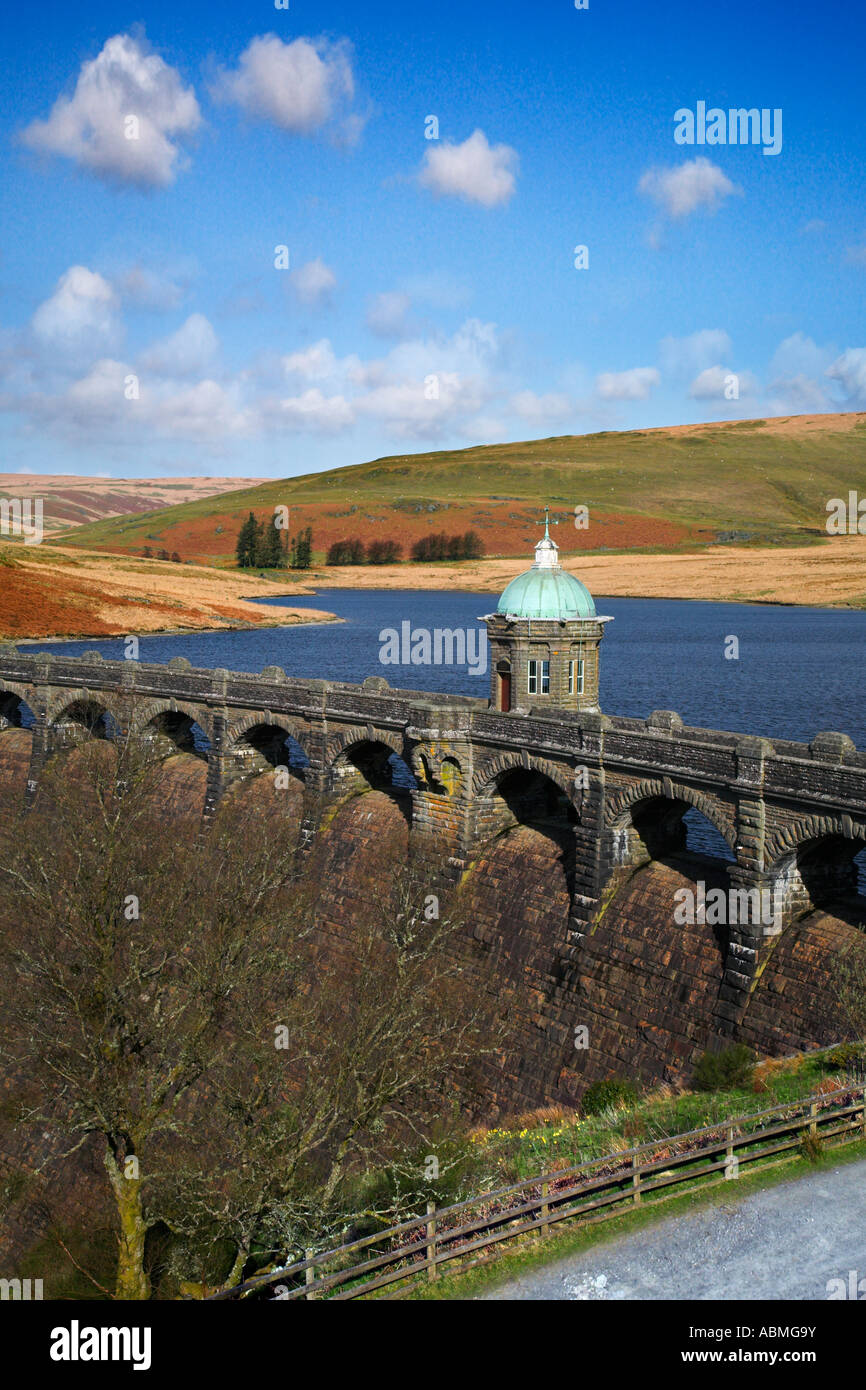 Vertical colour picture of Craig Goch dam and reservoir, Powys, Wales ...