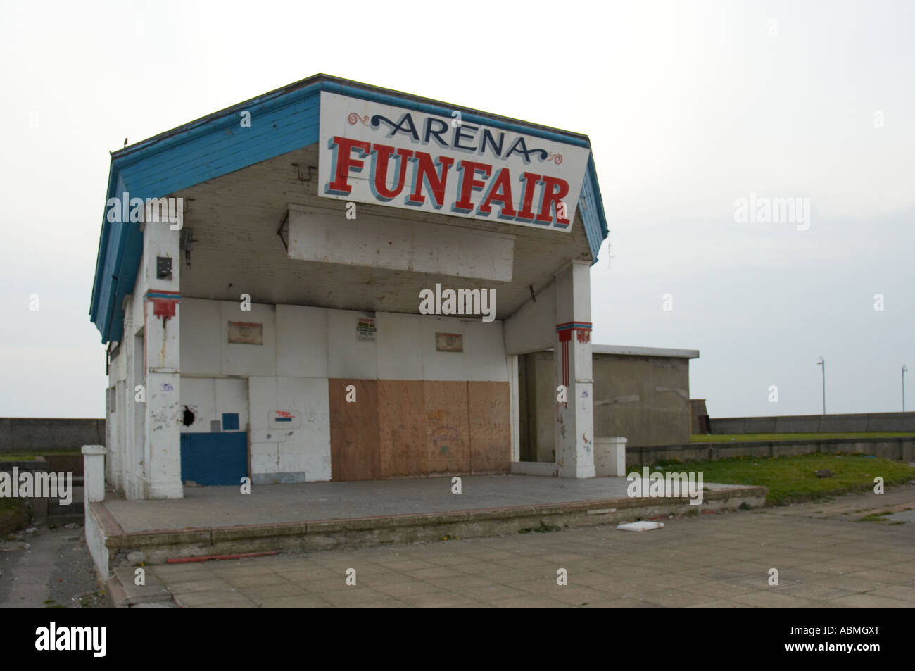 horizontal landscape photo of a derelict rundown fun fair building at ...