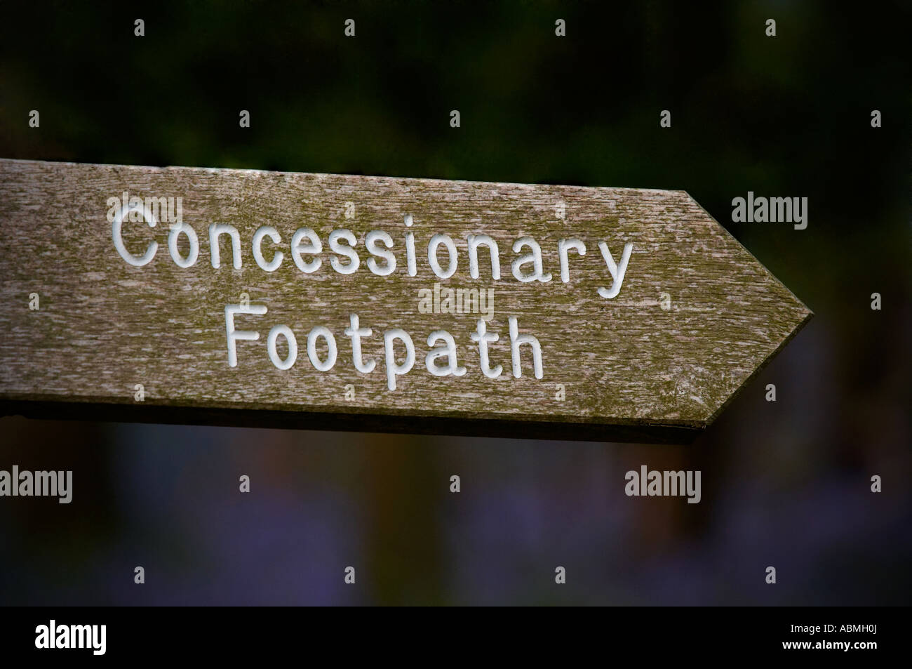 horizontal landscape photo of a wooden concessionary footpath sign in ...