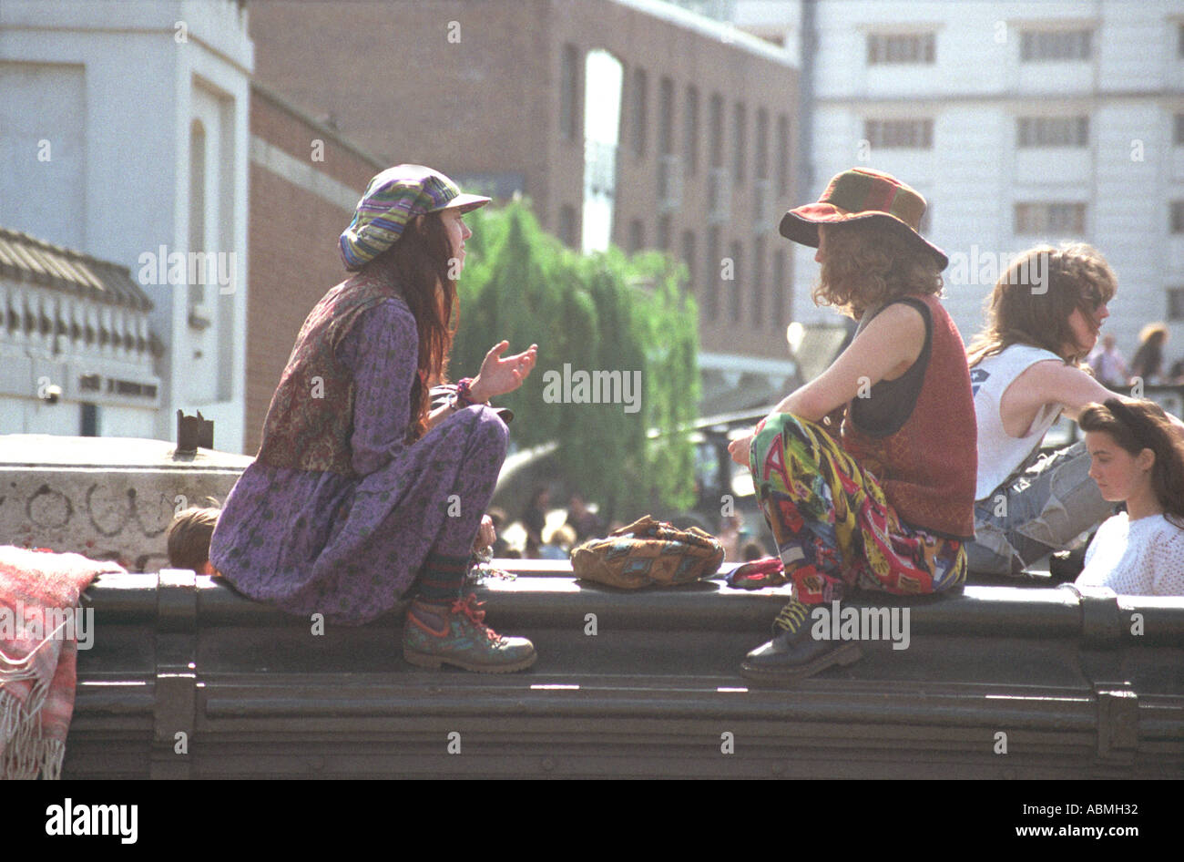 two young hippy girls on bridge in camden london Stock Photo - Alamy