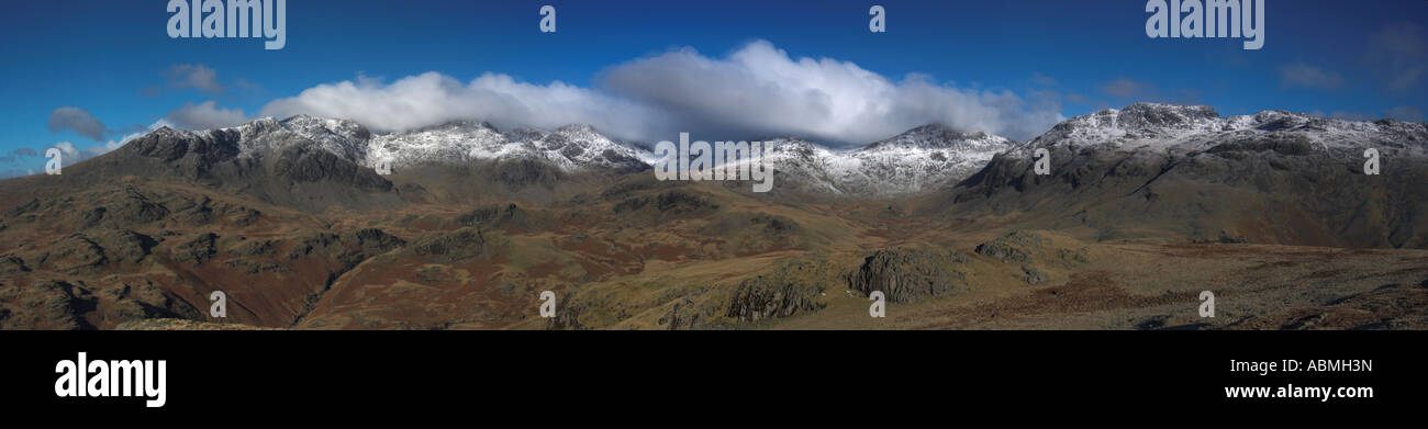horizontal panoramic landscape photo of the scafell pike massif range ...