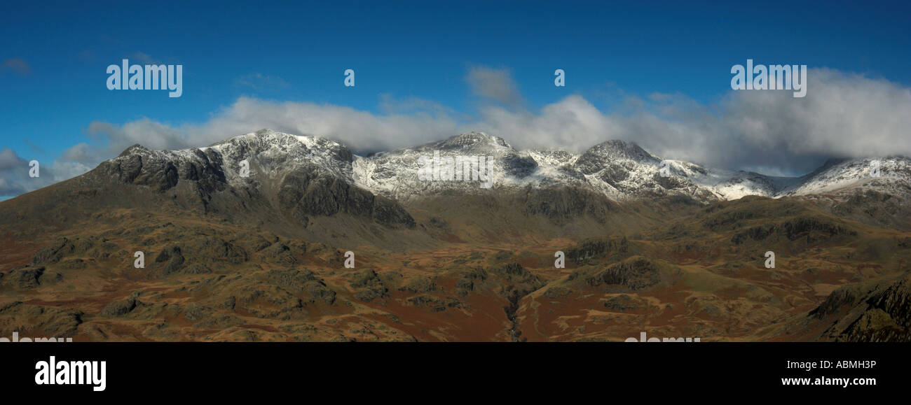horizontal panoramic landscape photo of the scafell pike massif range ...