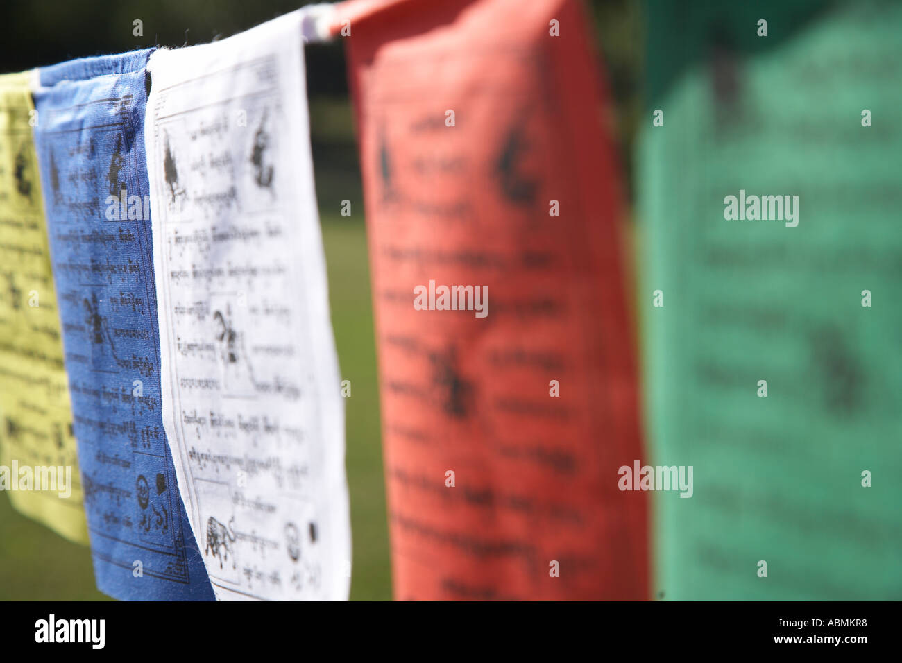 Row of Tibetan Buddhist Prayer Flags for luck happiness longevity and ...