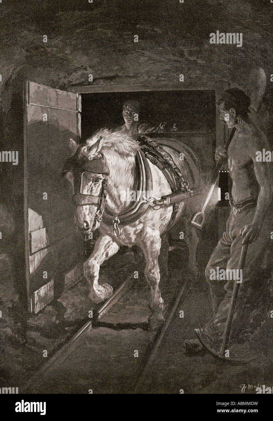 The Coal Strike Scene. Miners on strike leaving a coal mine in the ...