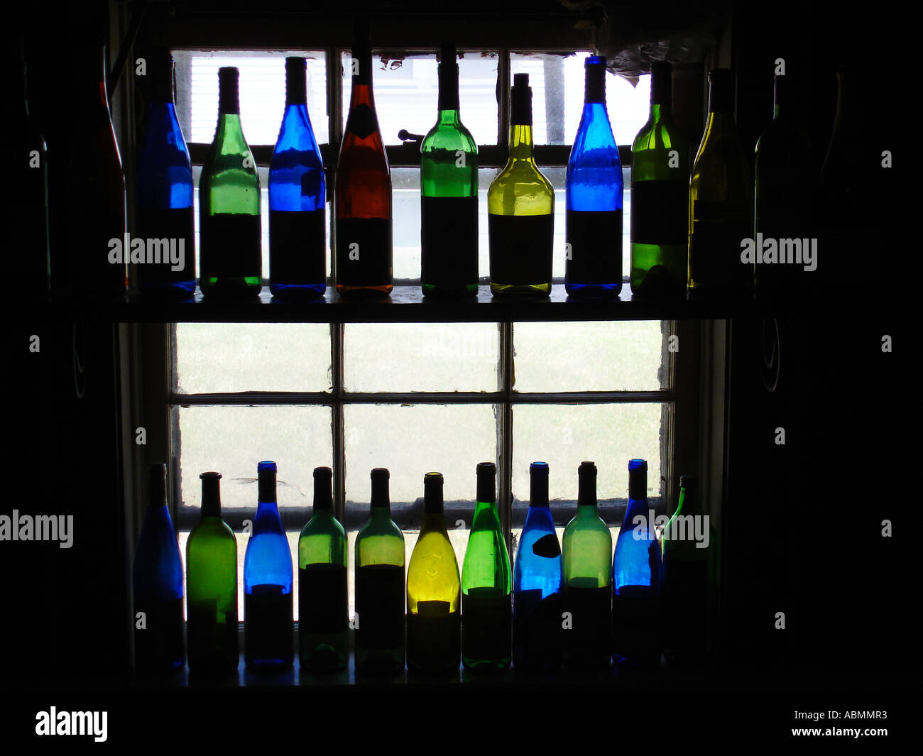 Glass colored bottles window hi-res stock photography and images - Alamy