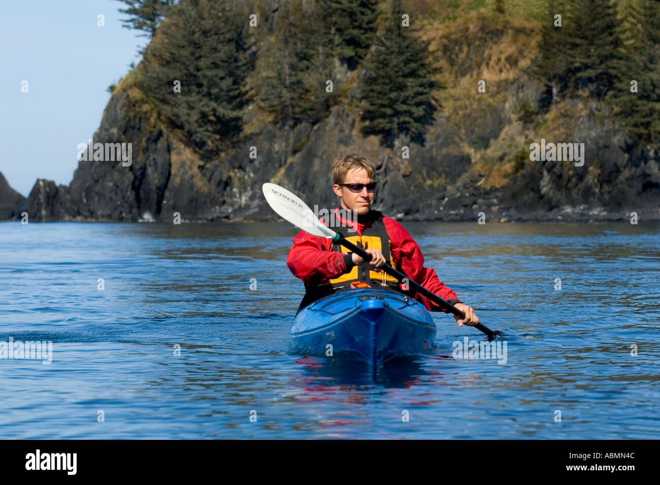 Alaska, Kodiak, Kayaking in Monashka Bay Stock Photo - Alamy