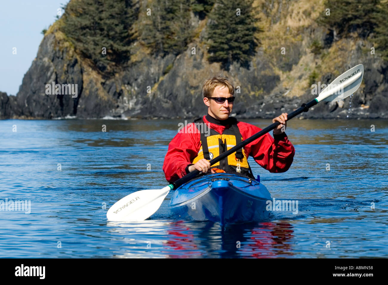 Alaska, Kodiak, Kayaking in Monashka Bay Stock Photo - Alamy