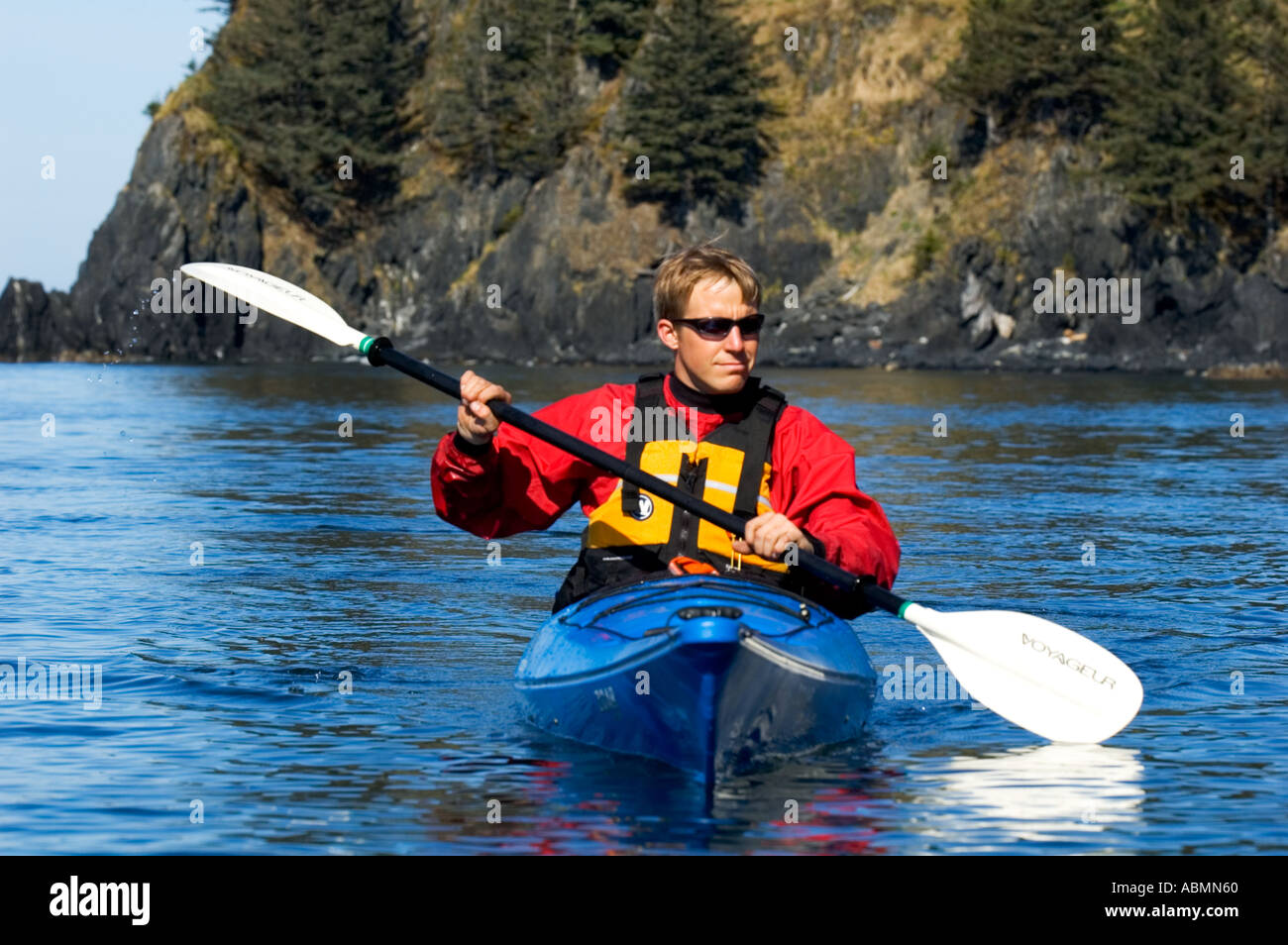 Alaska, Kodiak, Kayaking in Monashka Bay Stock Photo - Alamy