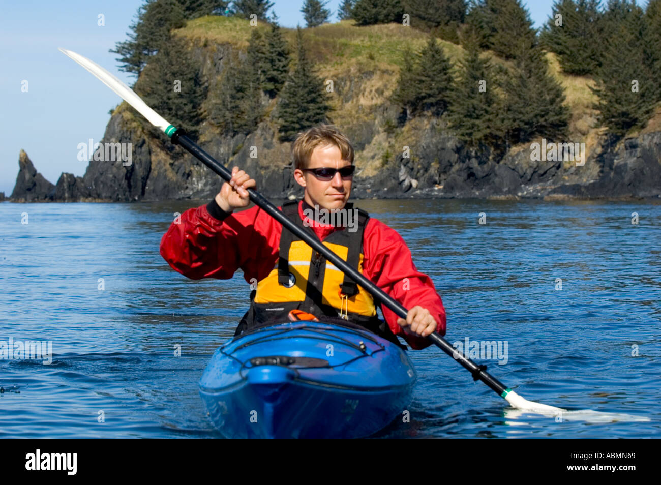 Alaska, Kodiak, Kayaking in Monashka Bay Stock Photo - Alamy