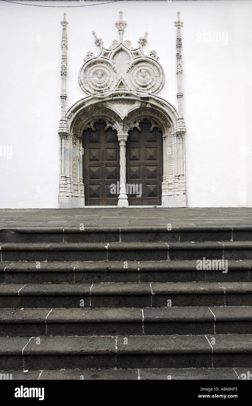Ornately carved side doors of Sao Sebastian church Ponta Delgada Sao ...