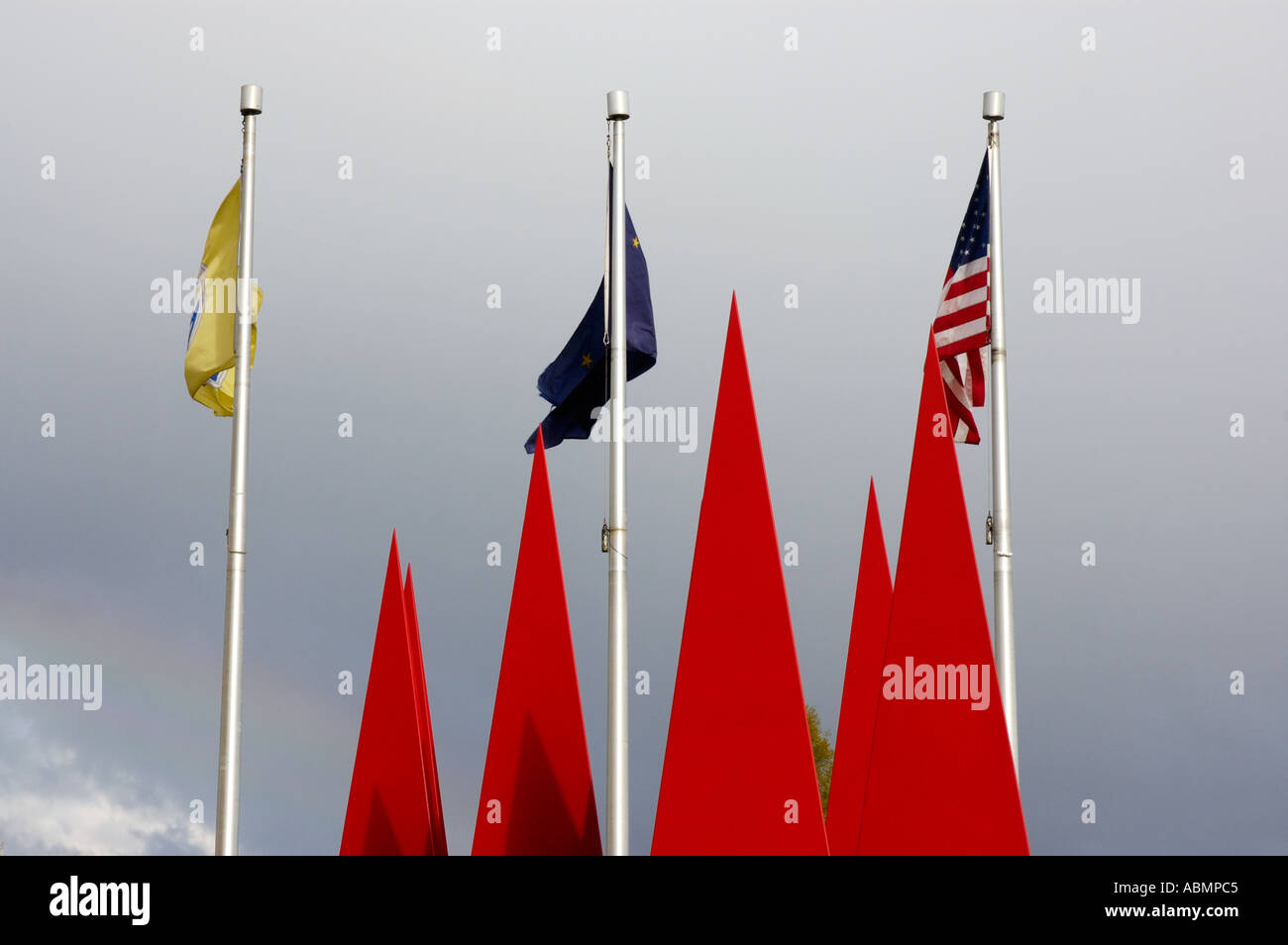 Alaska, Anchorage, Flags and metal sculpture Stock Photo - Alamy