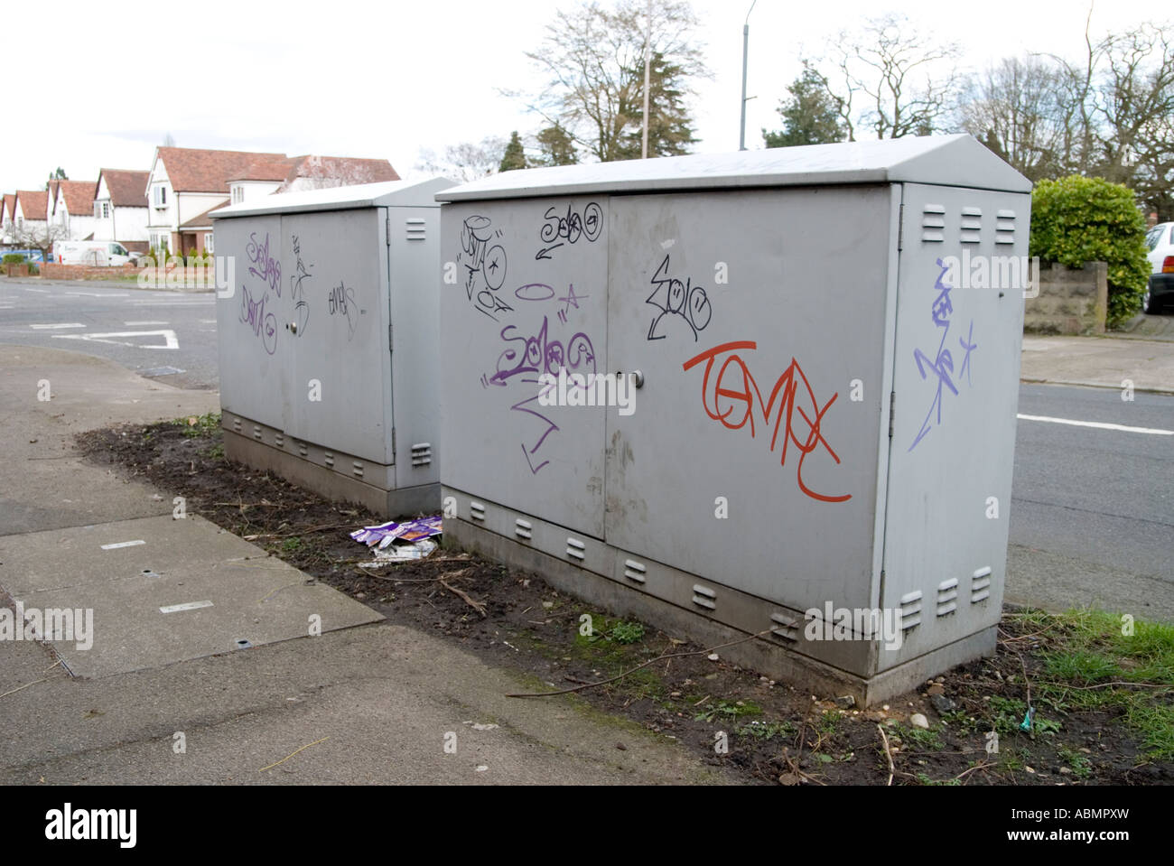 graffiti or tagging on a telephone junction box in grey in birmingham ...