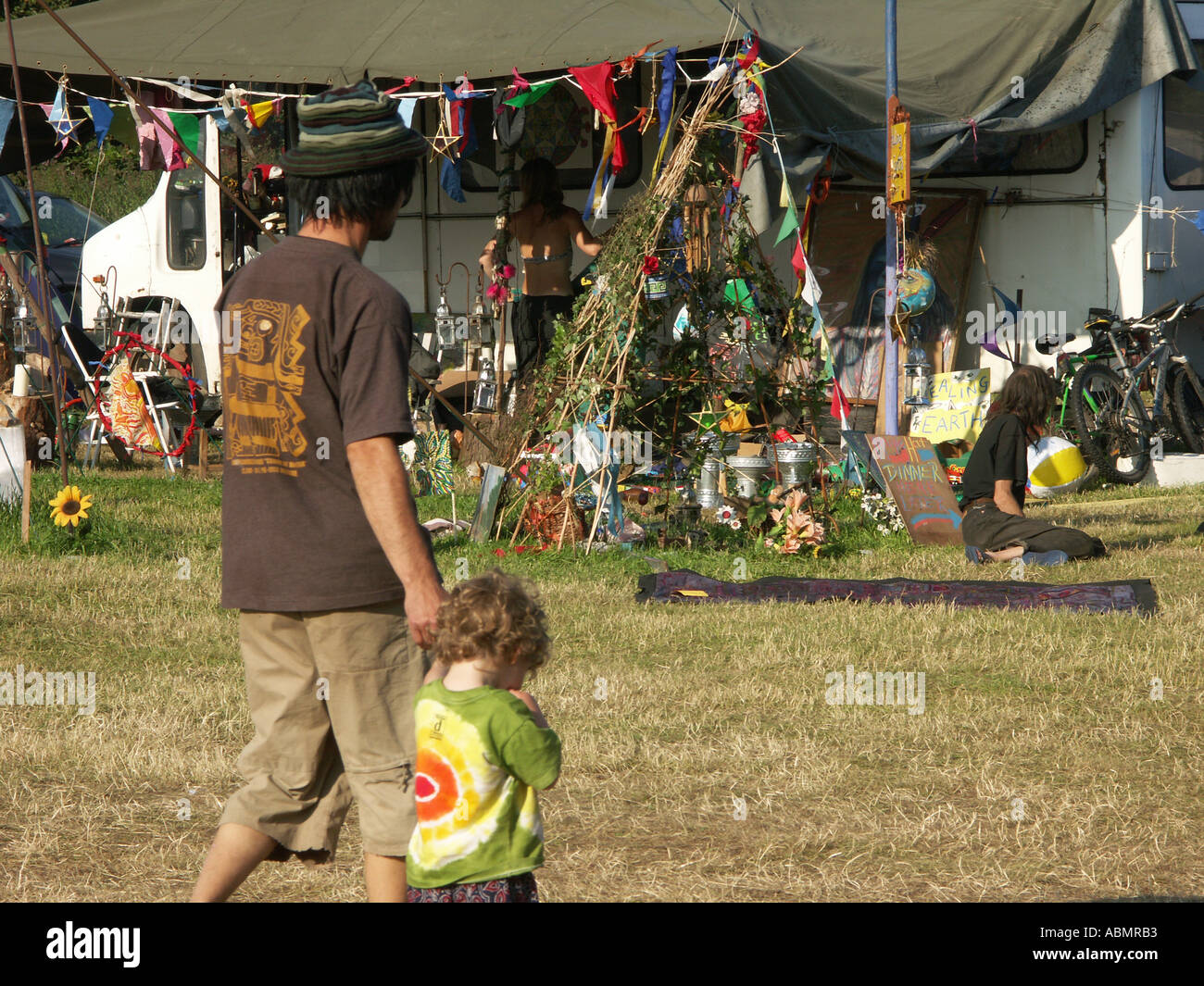 out door scene in the village green at buddhafields festival 2005 Stock ...