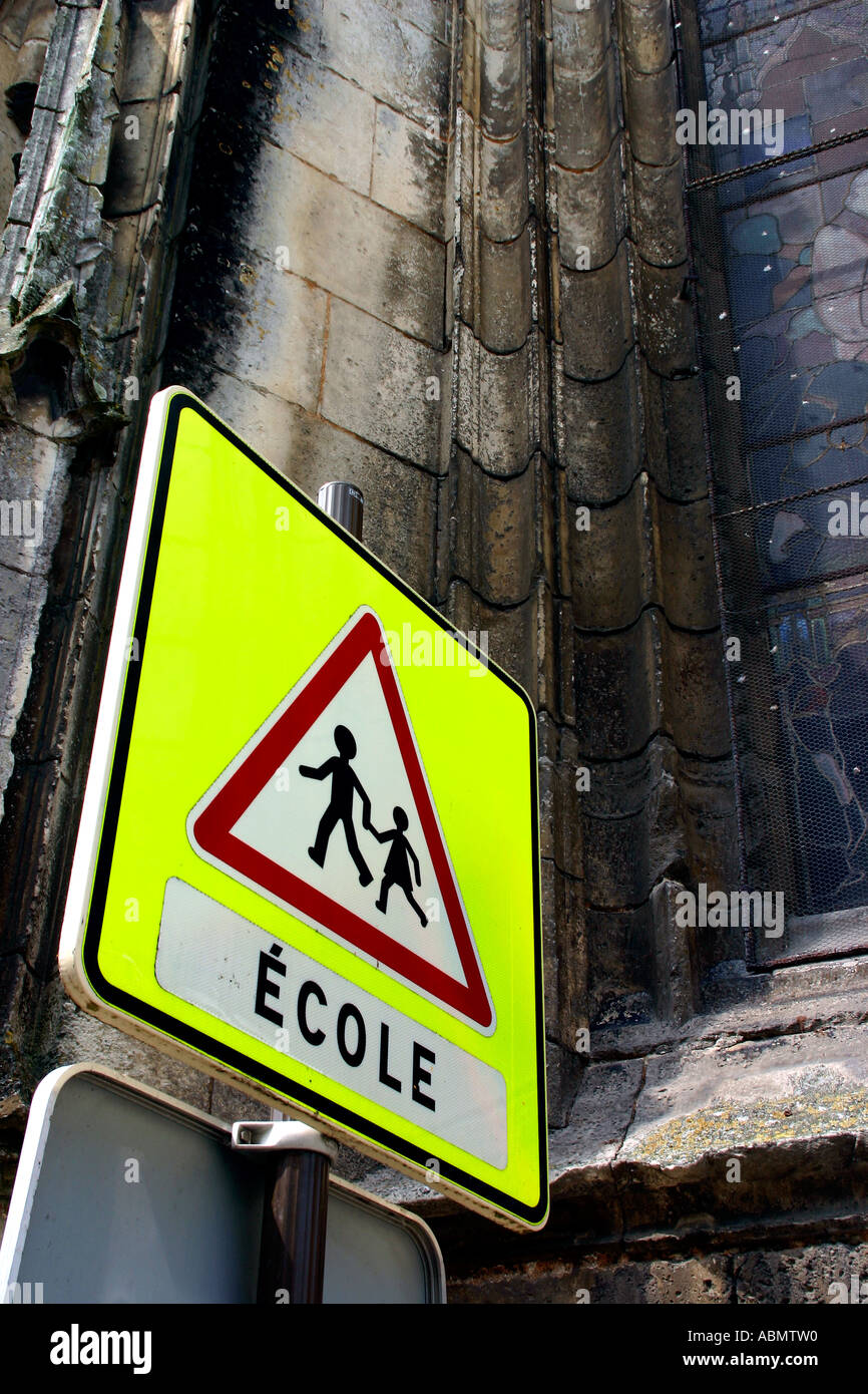 School Sign by side of Saint Pierre Cathedral in Saintes Charente ...