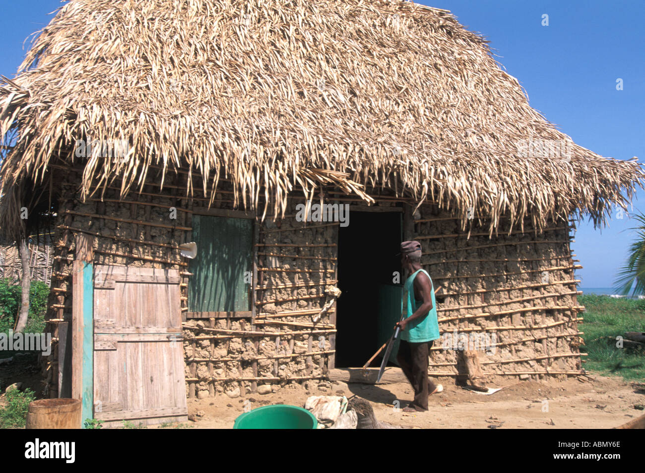Honduras Central America Garifuna village thatch and mud home Sambo ...