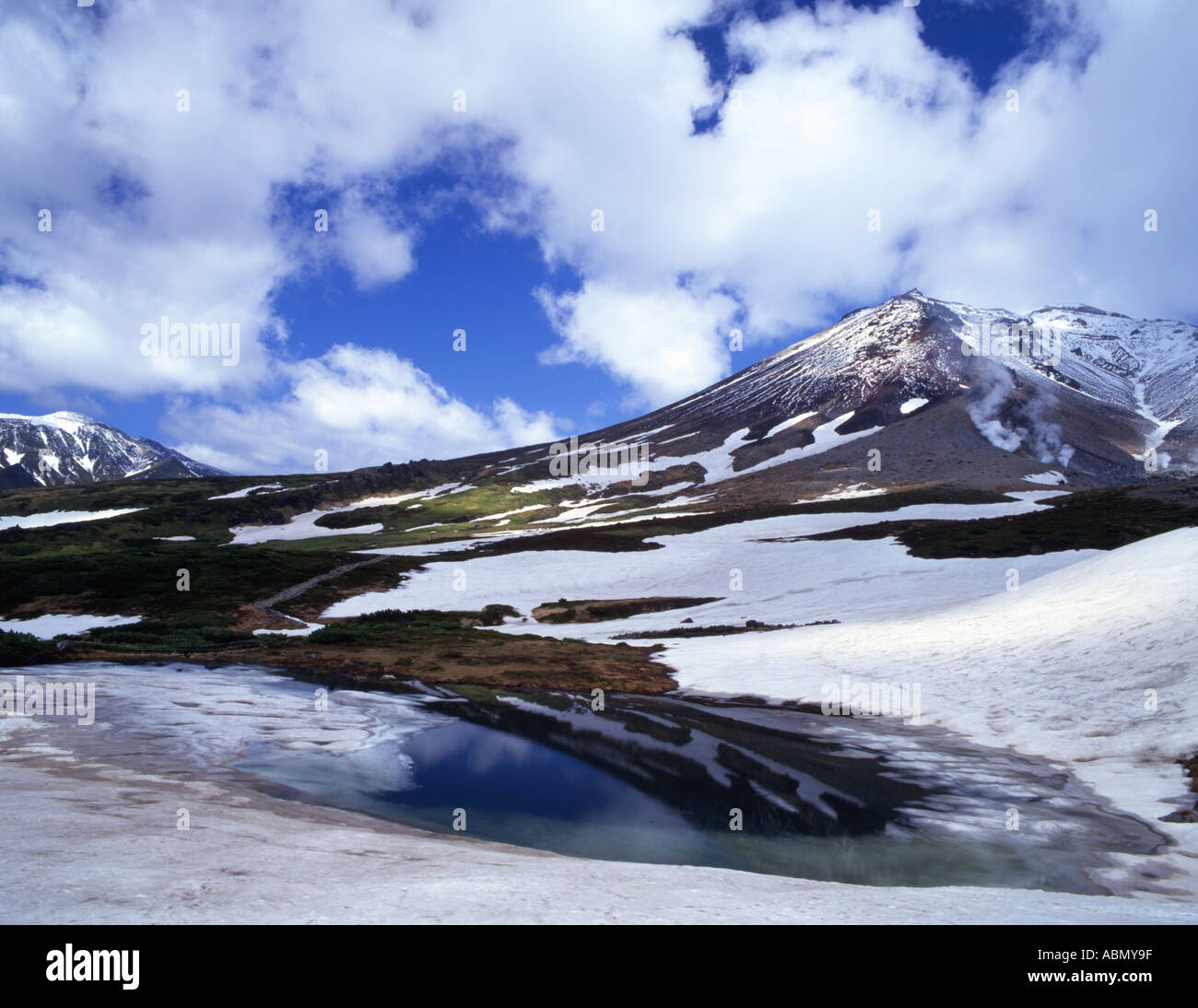 Mountain lake on Mt Asahi Asahi dake in Daisetsu zan National Park ...