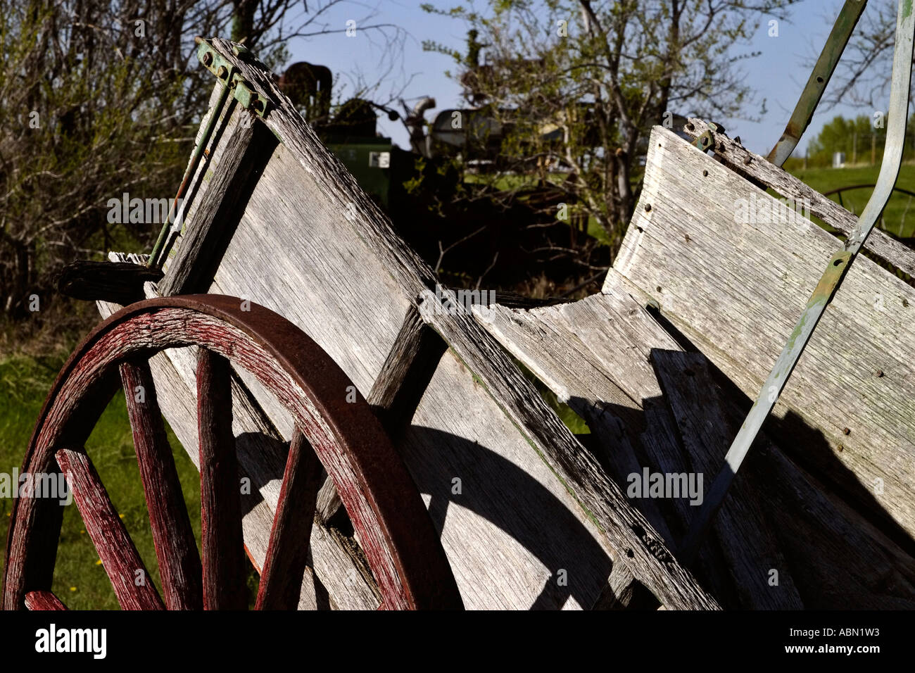 An old wooden farm wagon in the Sukanen Pioneer Village south of Moose ...