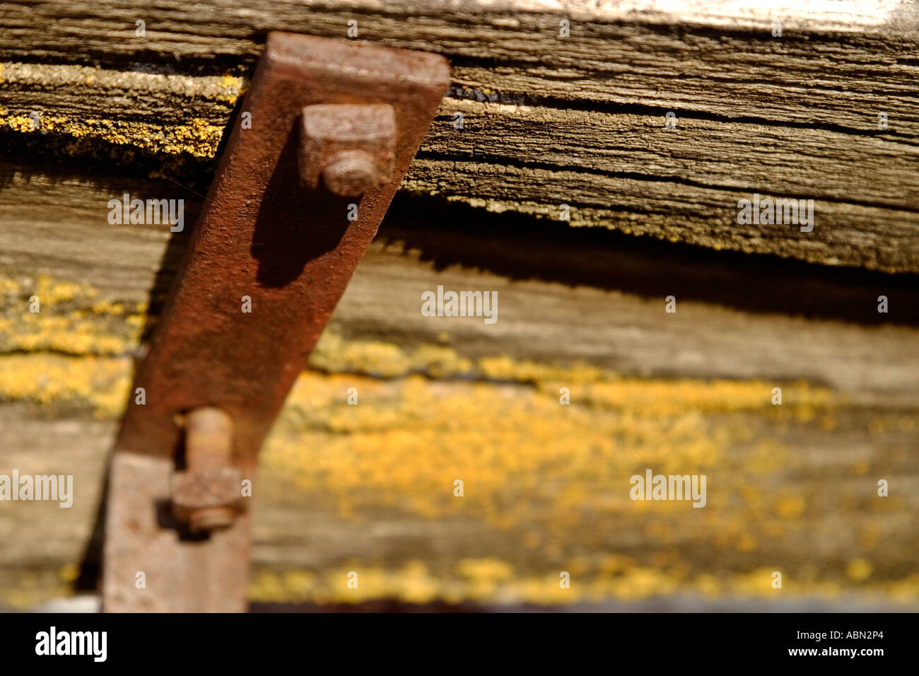 rusted metal joint in wood in the Sukanen Pioneer Village Stock Photo ...
