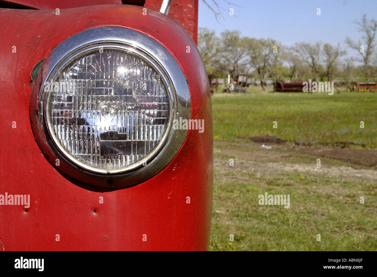 Headlight on an old fire truck in the Sukanen Pioneer Village south of ...