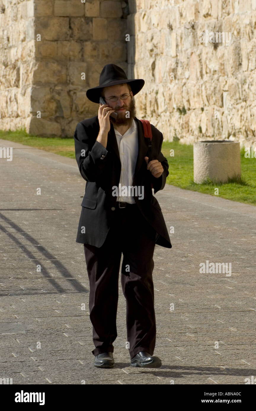 Israel Jerusalem Old City orthodox Jew talking in celular phone and ...