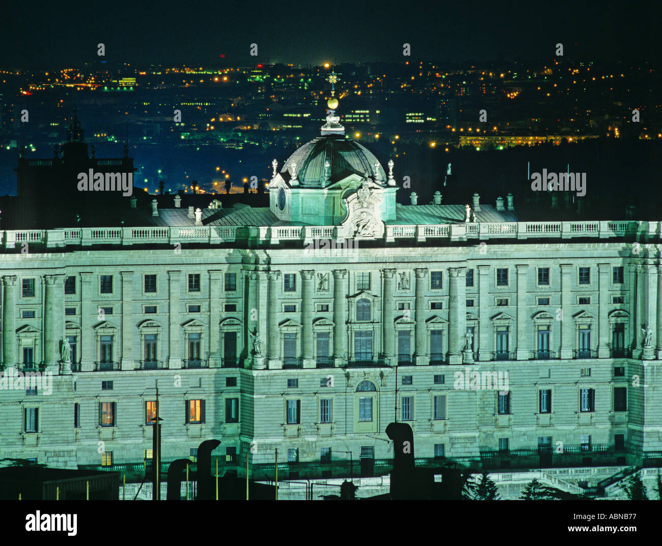 The Royal Palace of Madrid at night Palacio Real de Madrid Spain Stock ...
