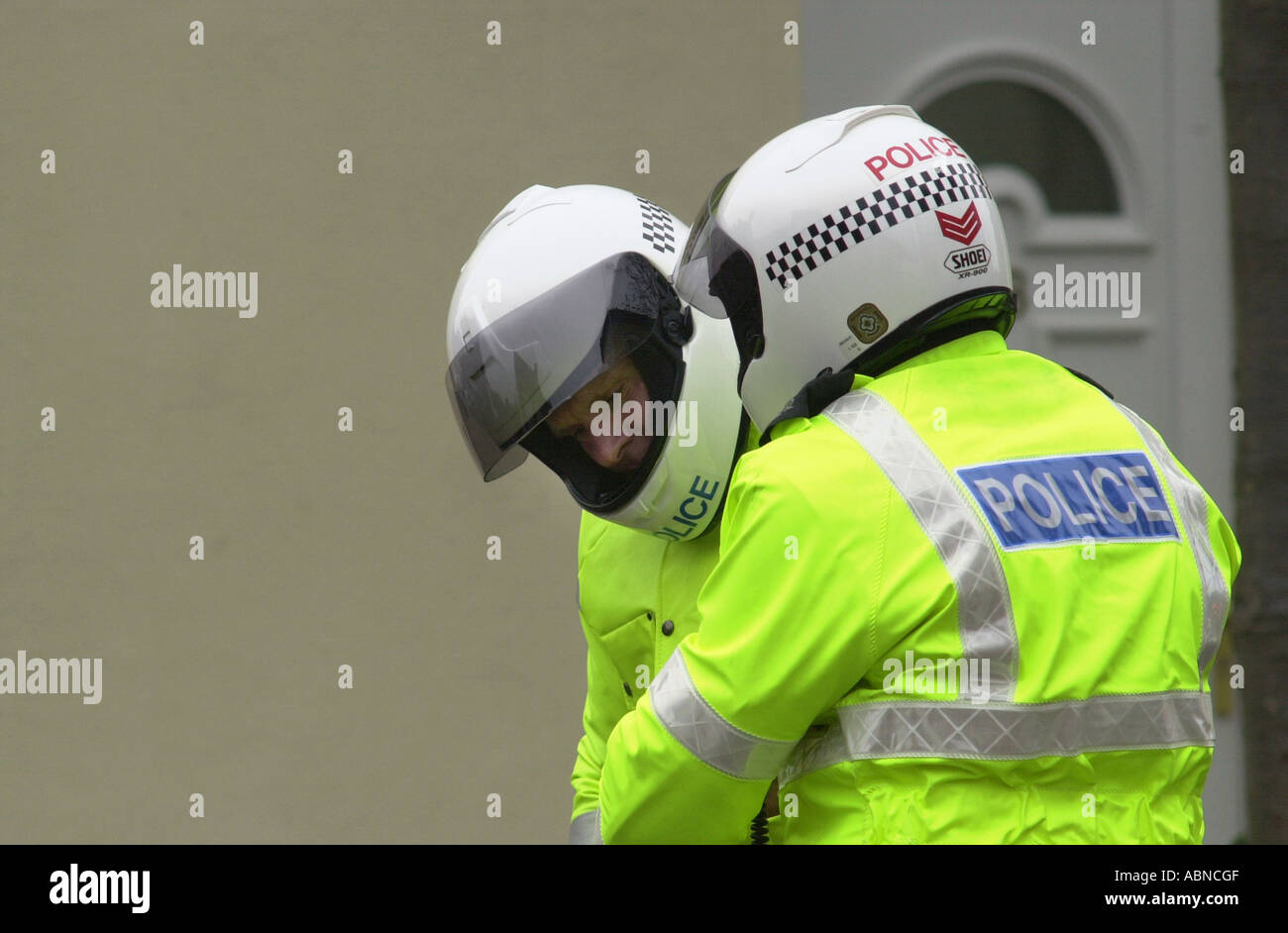 Police outriders in discussion about a route UK Stock Photo - Alamy