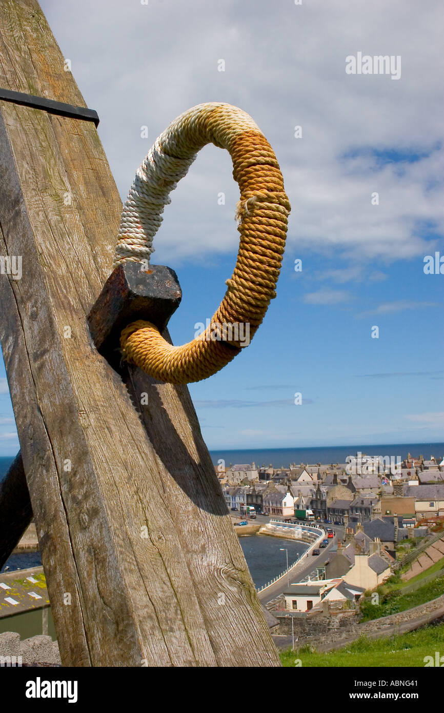Anchor Iron Ring & Post wrapped or covered in whipped rope & knot at ...