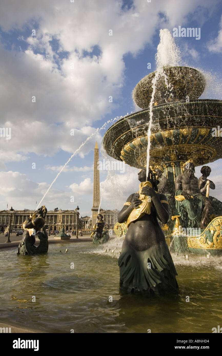 Fountain and Obelisk at Place de la Concorde Paris France Stock Photo ...
