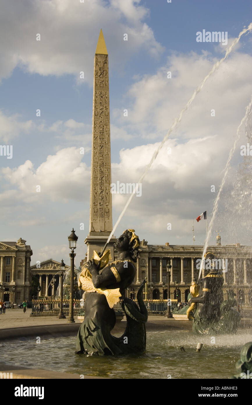 Fountain and Obelisk at Place de la Concorde Paris France Stock Photo ...