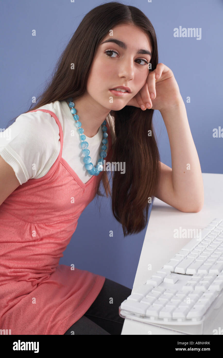 Caucasian girl tween alone computer hi-res stock photography and images ...