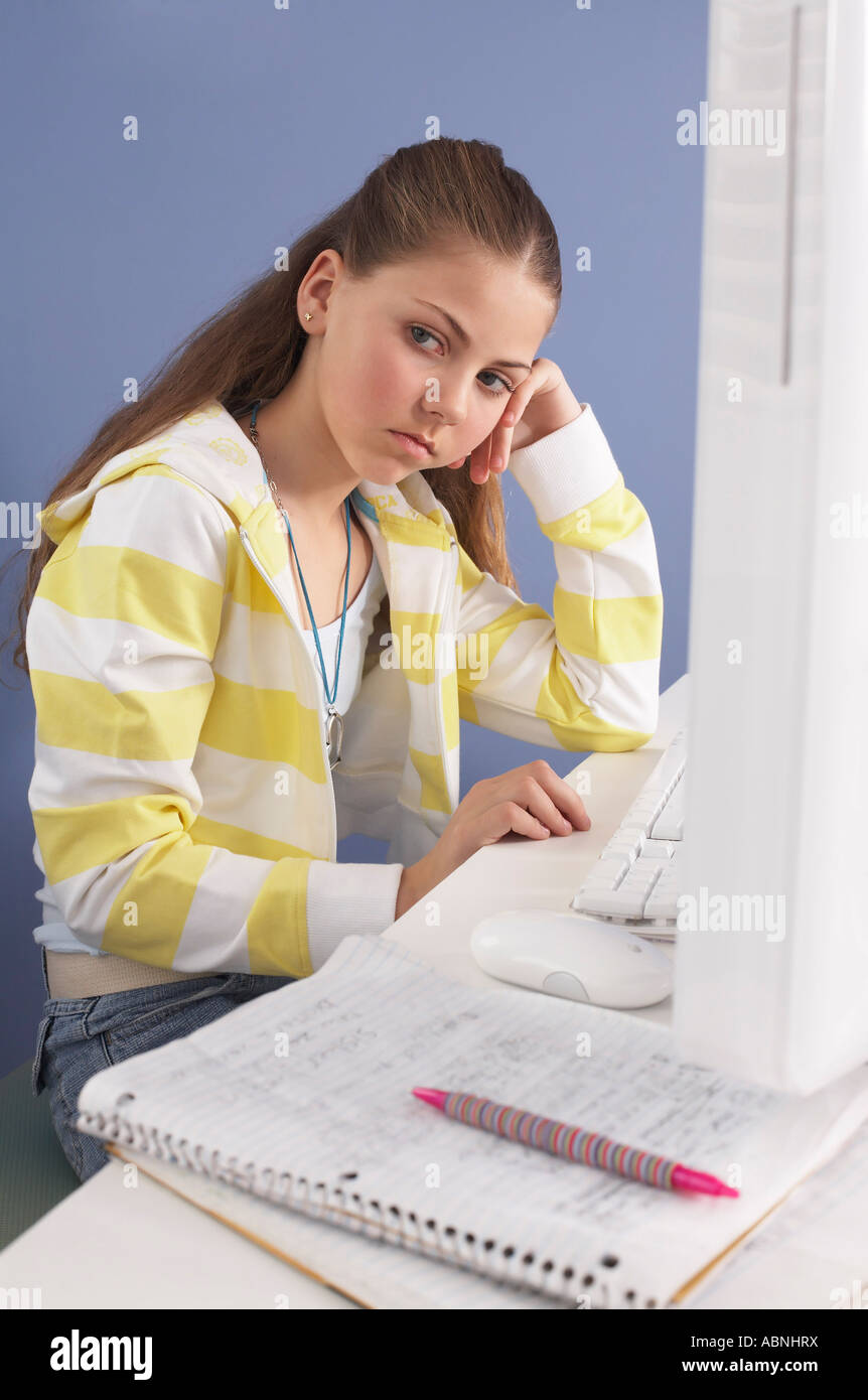 Caucasian girl tween alone computer hi-res stock photography and images ...