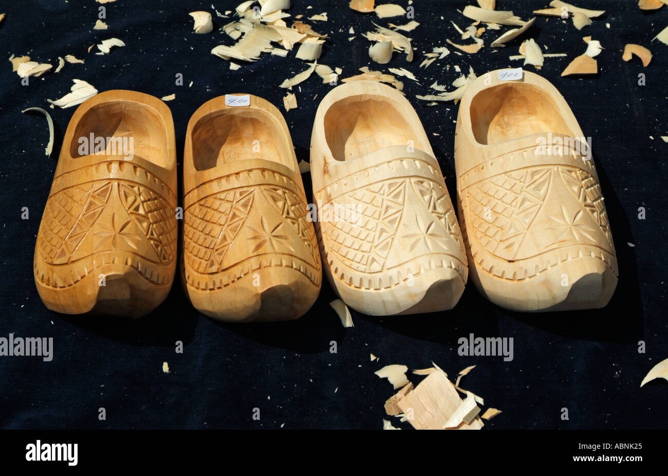 Hand carved wooden clogs at Keukenhof gardens Lisse Holland Netherlands ...