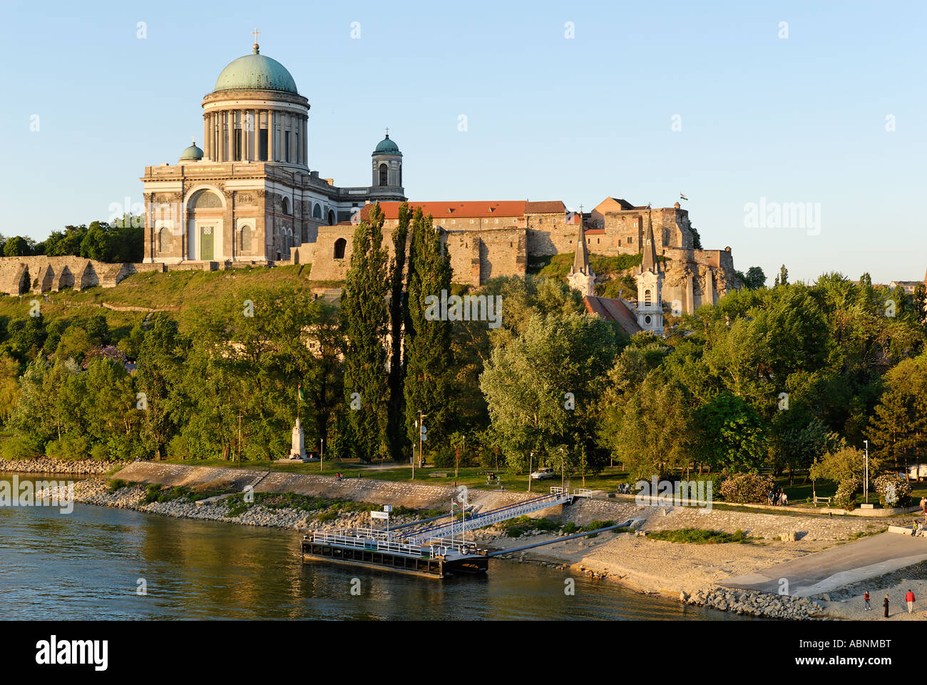 dome and castle of Esztergom at the Danube river Hungaria Stock Photo ...