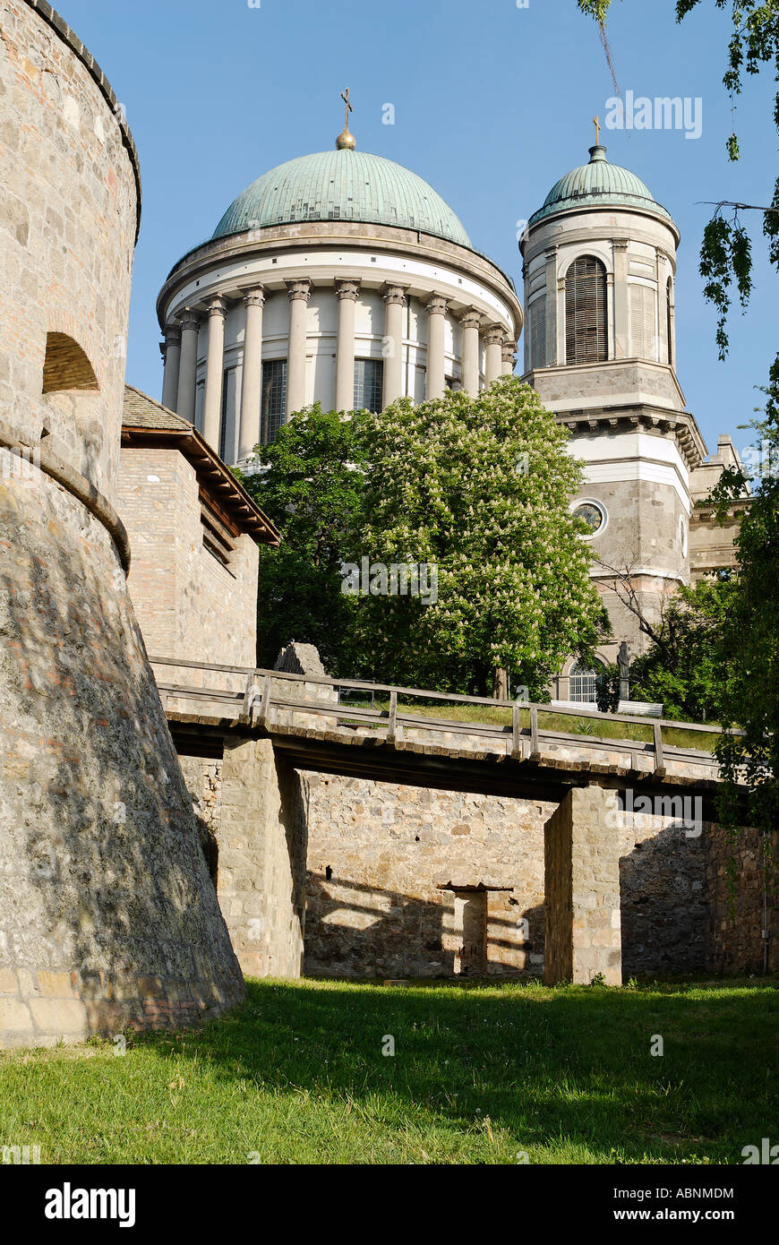 dome and castle of Esztergom at the Danube river Hungaria Stock Photo ...