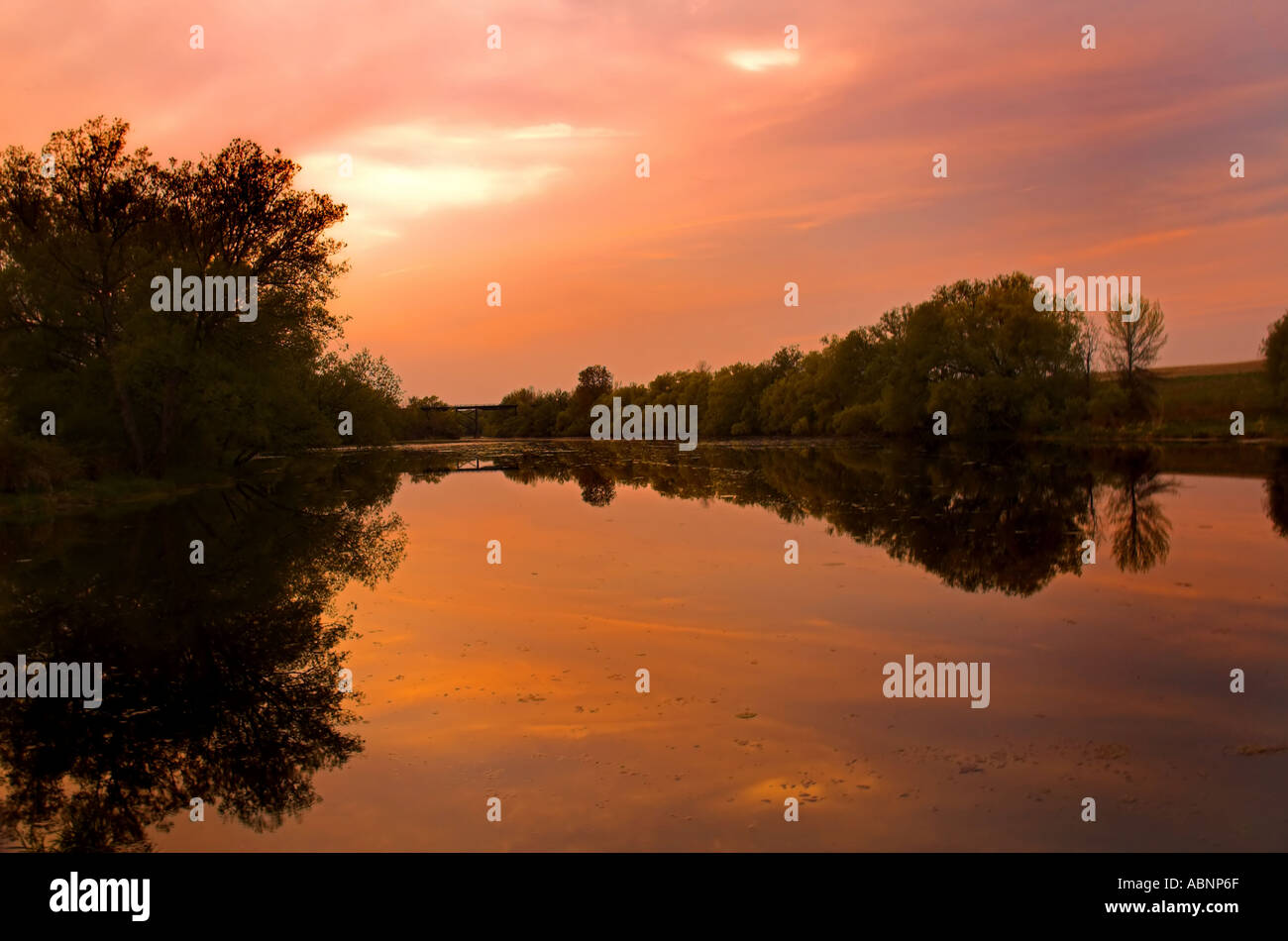 A landscape in Thamesford Ontario Canada with a pond in the middle ...