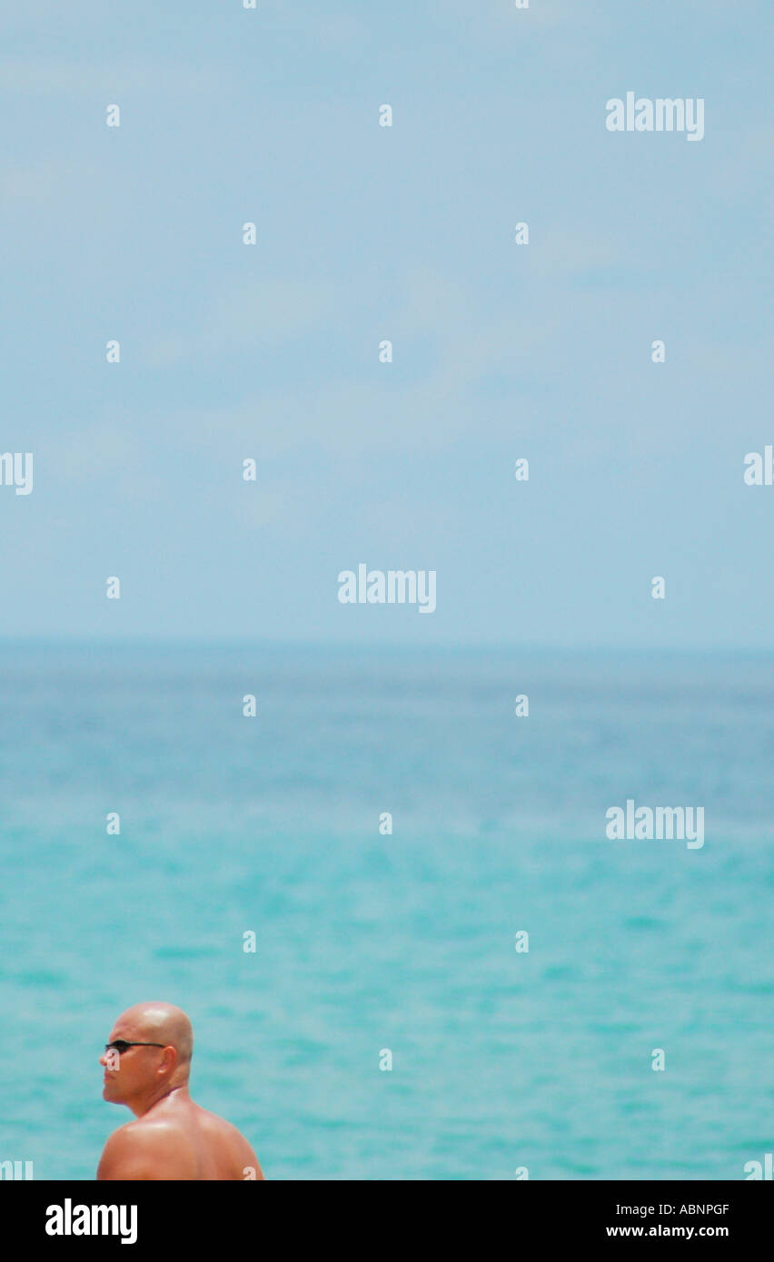 Bald man in the sun Stock Photo - Alamy