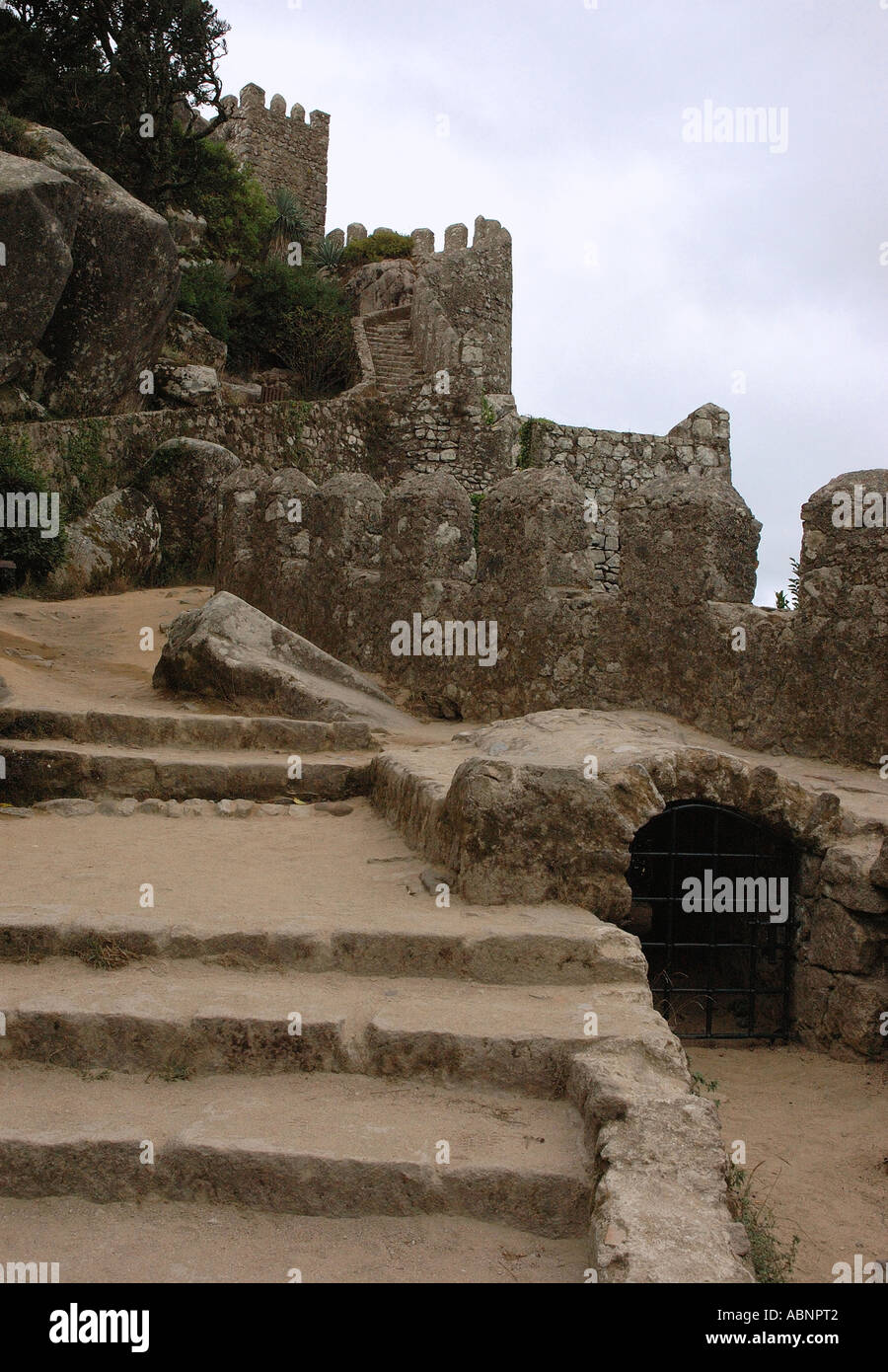 Panoramic view of the medieval Moorish walls Castle Castelo do Mouros ...
