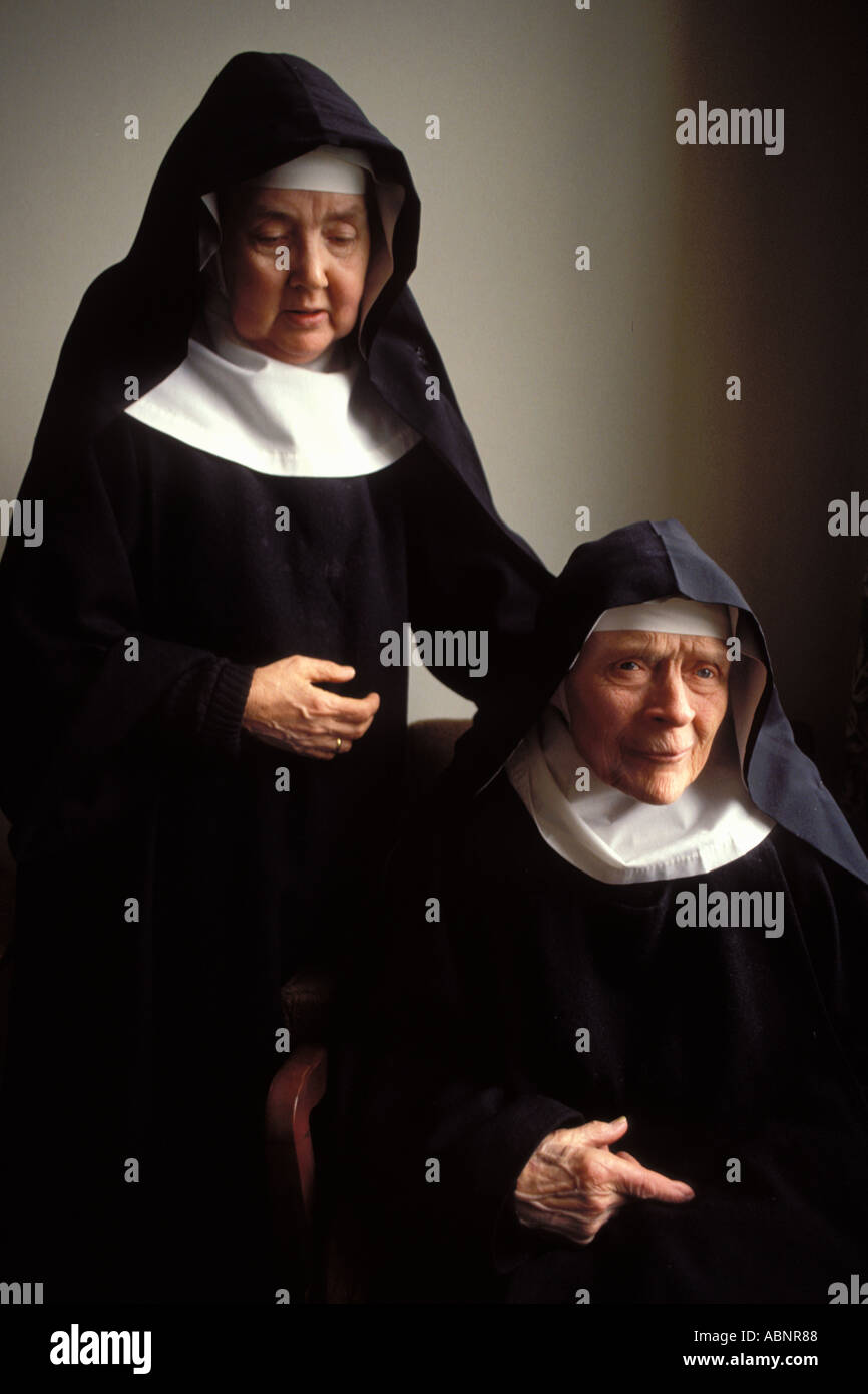 Catholic Nun taking care of elderly sister at Standbrook Abbey Convent ...