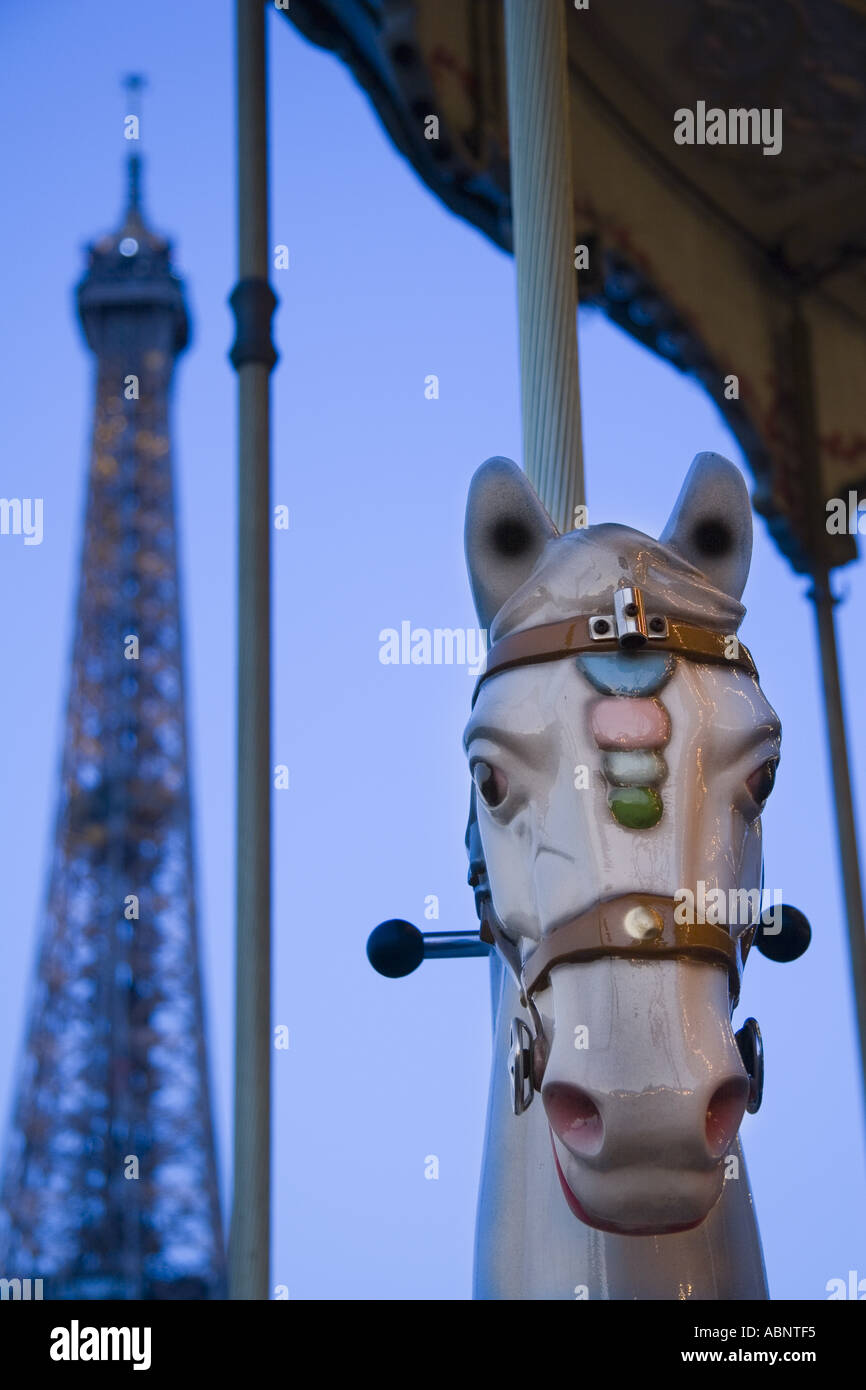 Carousel horse and the Tour Eiffel Paris France Stock Photo - Alamy