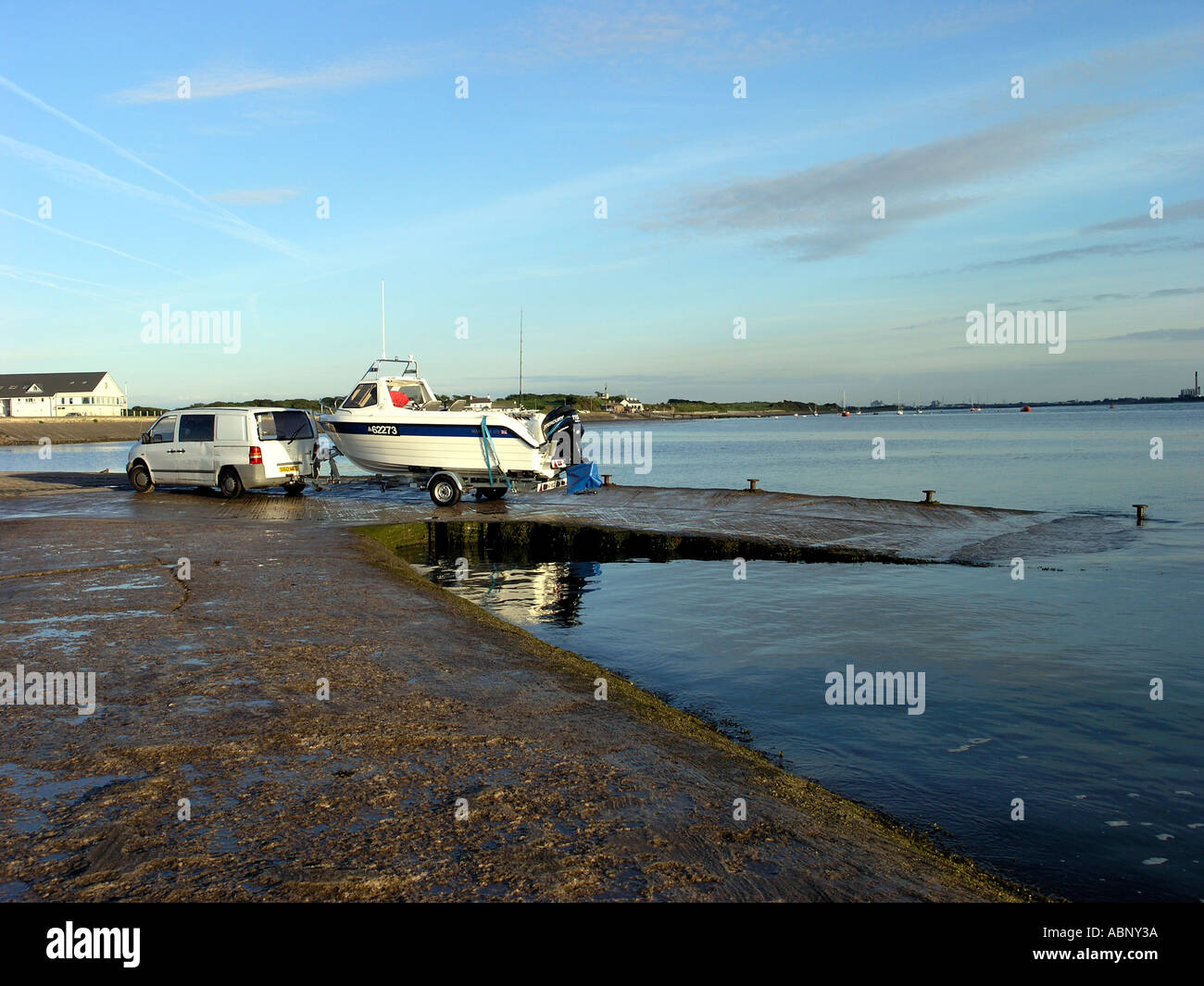 View of the River Wyre estuary from the slipway at Knott End on Sea ...