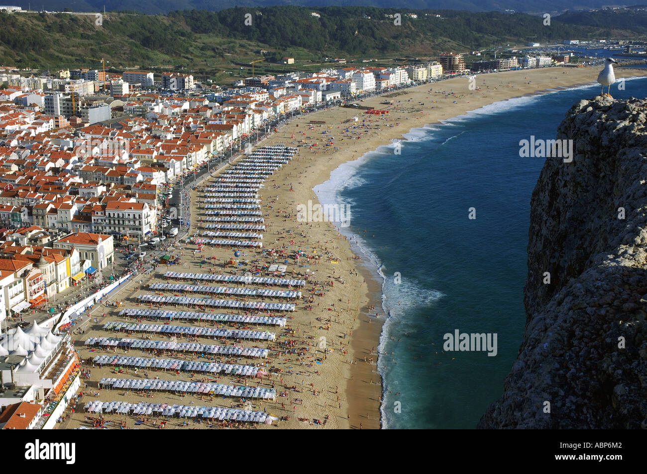 Stunning aerial view of the seafront and beach Nazare Sitio Costa Prata ...