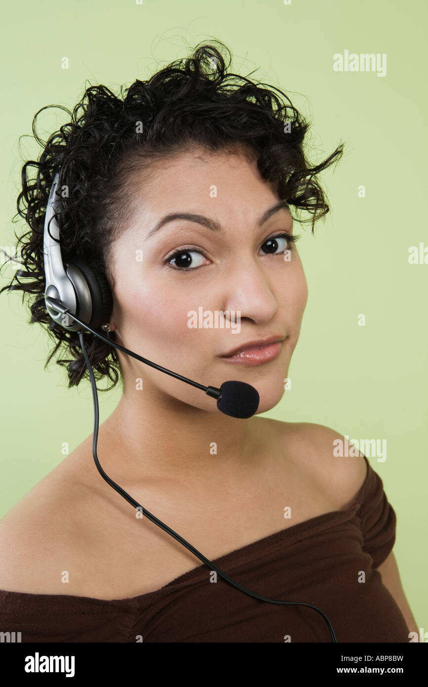Woman wearing headset Stock Photo - Alamy