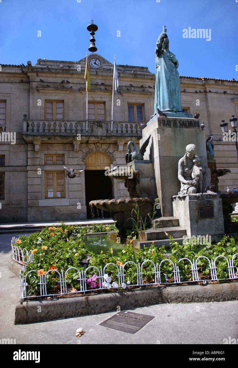 View of the historical town Tui on the border with Portugal & on the ...